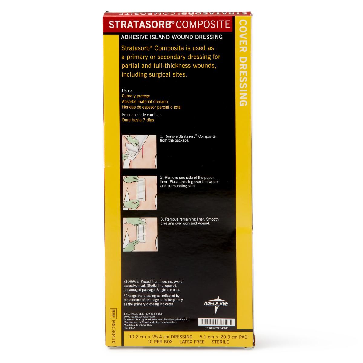 Medline Stratasorb Waterproof Island Dressing 4x10 10Ct