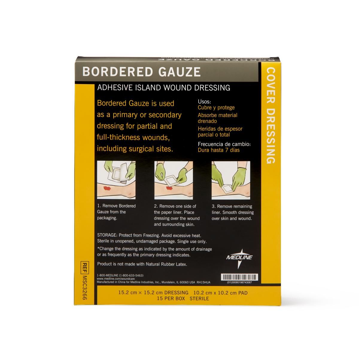 Medline Border Gauze Adhesive Island Wound Dressing 6x6 15Ct