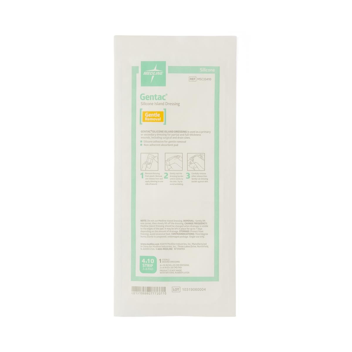 Medline Gentac Silicone Island Dressing 4x10 150Ct