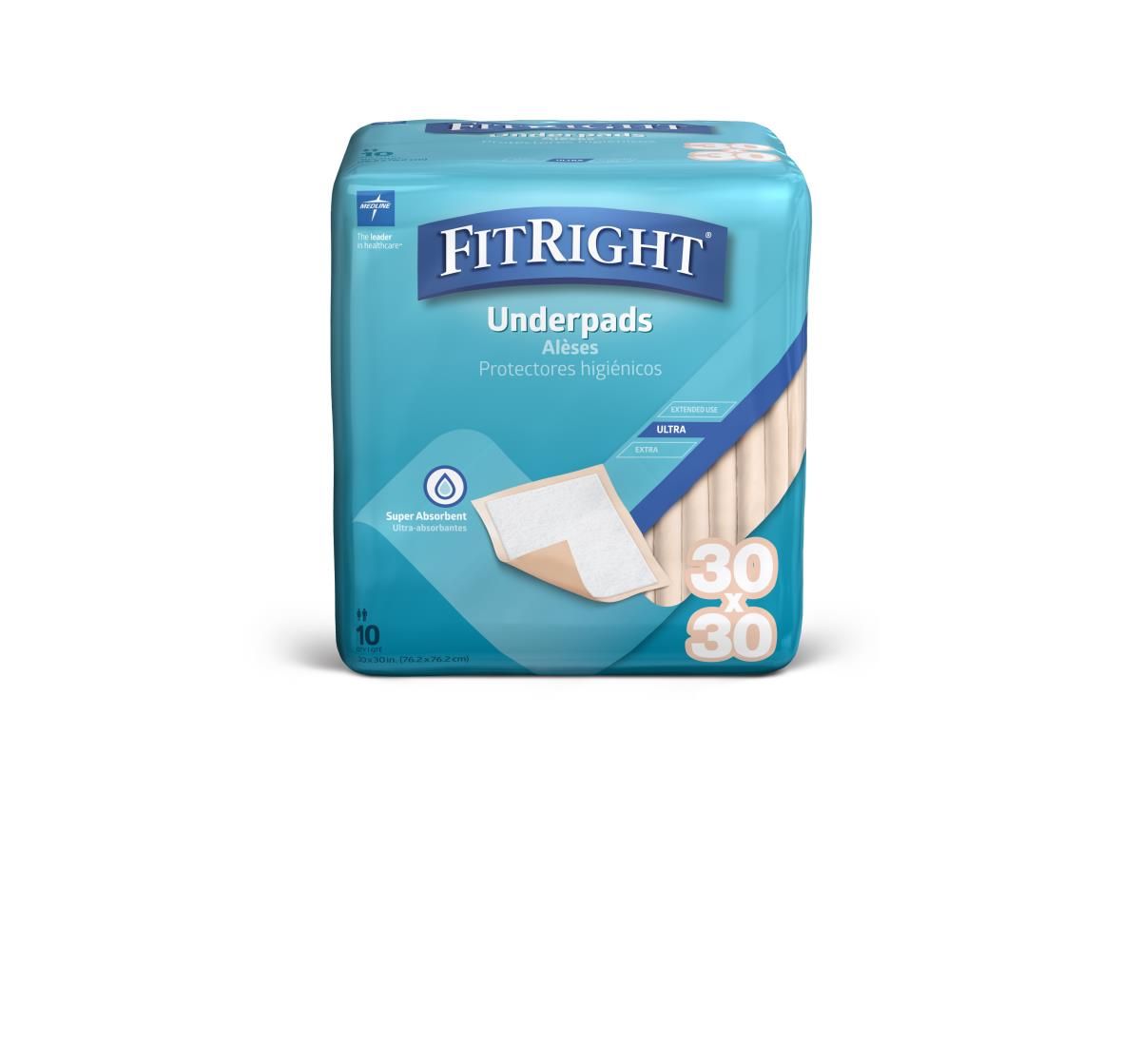 Medline FitRight Underpad Heavy Absorbency 30x30 90Ct