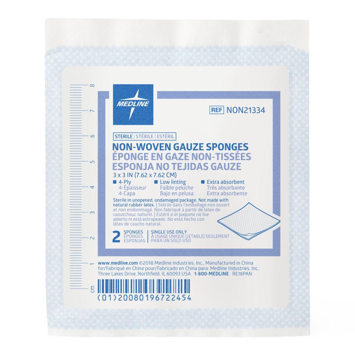 Medline Sterile Nonwoven Gauze Sponges 2s 4ply 3x3 2400Ct