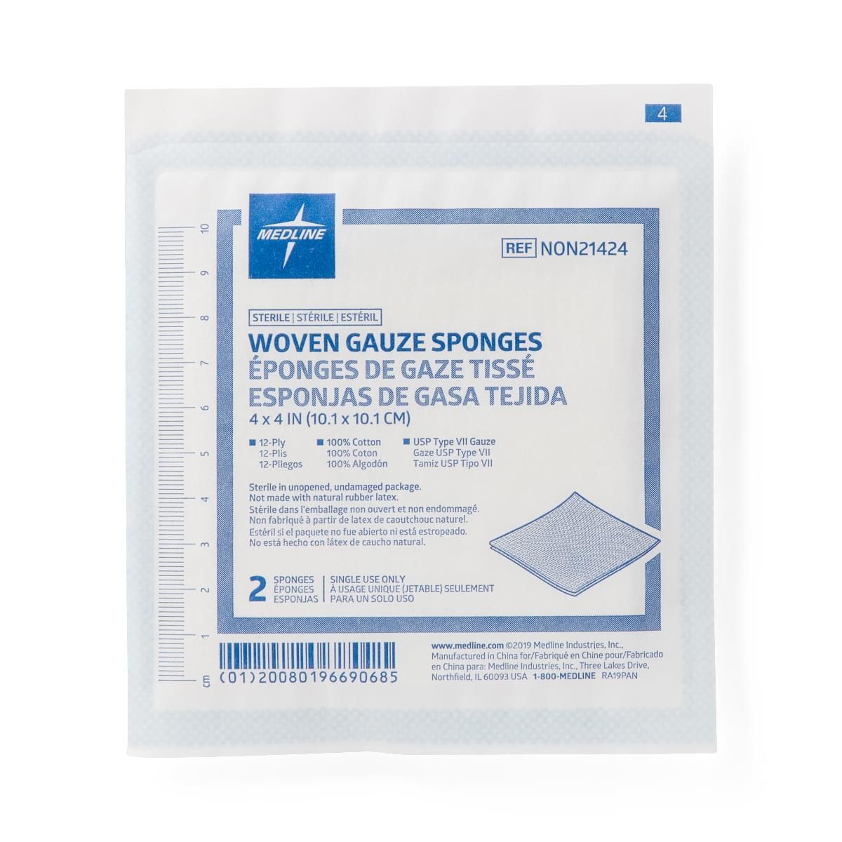 Medline St2s Woven Cotton Gauze Sponge 12ply 4x4 2Ct