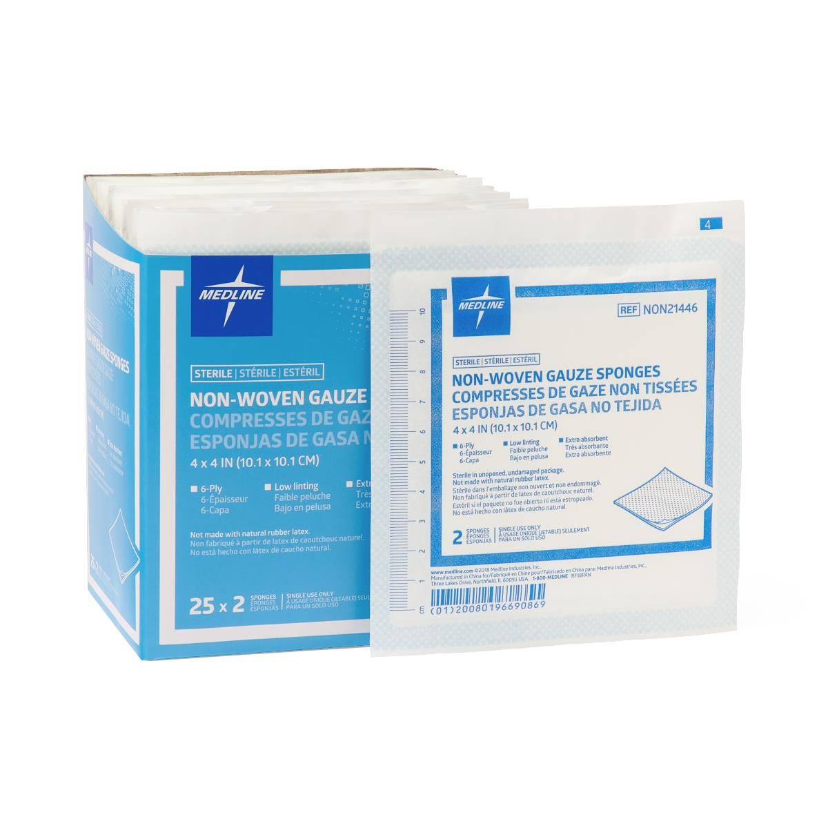 Medline Sterile Nonwoven Gauze Sponges 2s 6ply 4x4 600Ct
