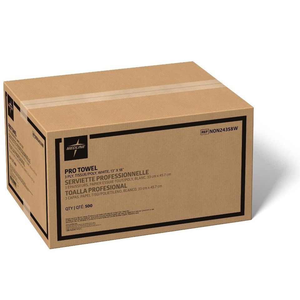 Medline 3-Ply Tissue/Poly Paper Towel 13x18 White 500Ct