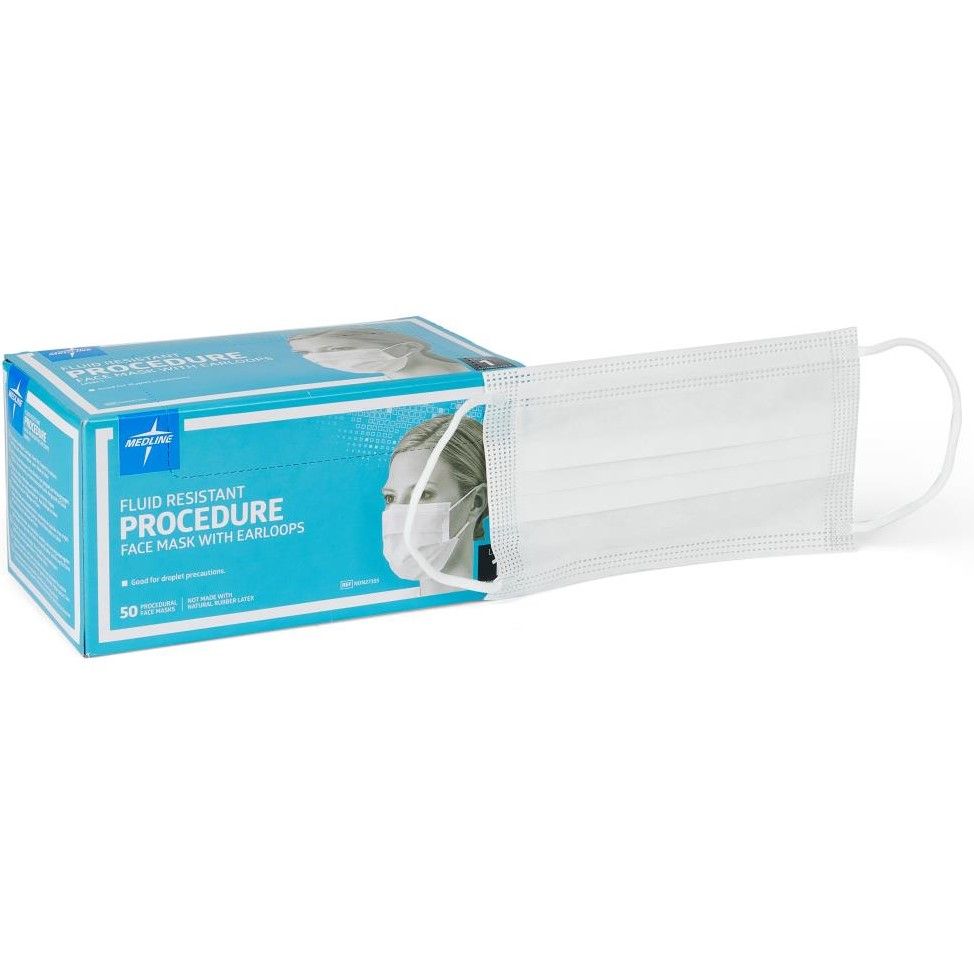 Medline ASTM Level 1 White 3-Ply Face Mask 50Ct