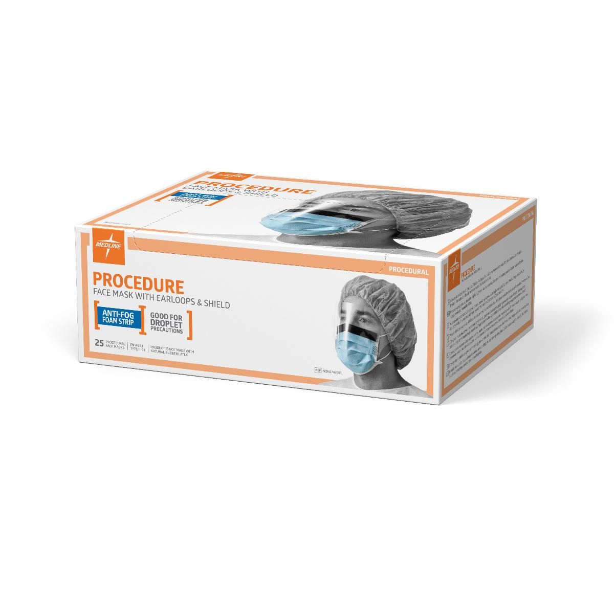 Medline Basic 3-Ply Antifog Face Mask with Eye Shield 100Ct