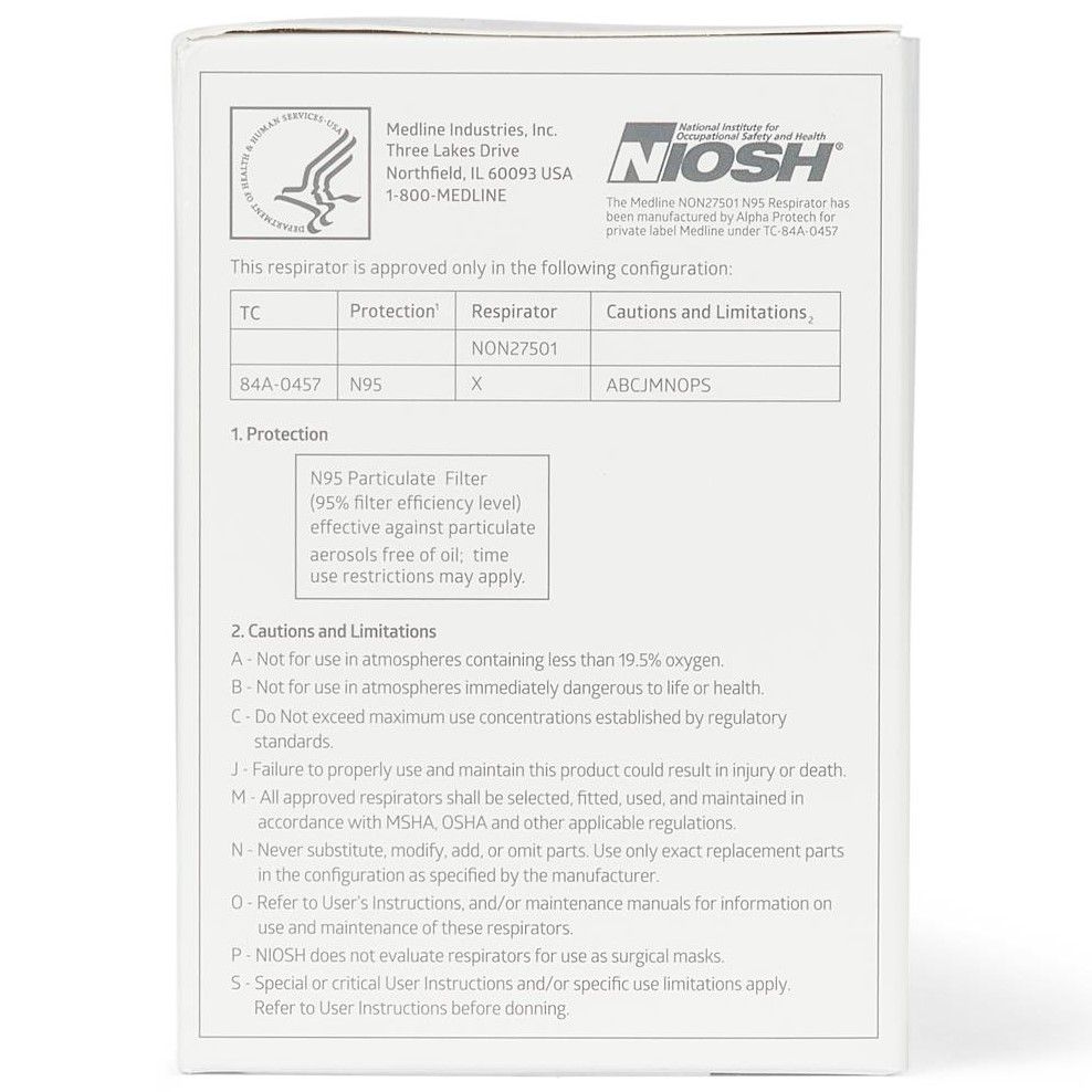 Medline N95 Flat-Fold Respirator Face Mask 35Ct