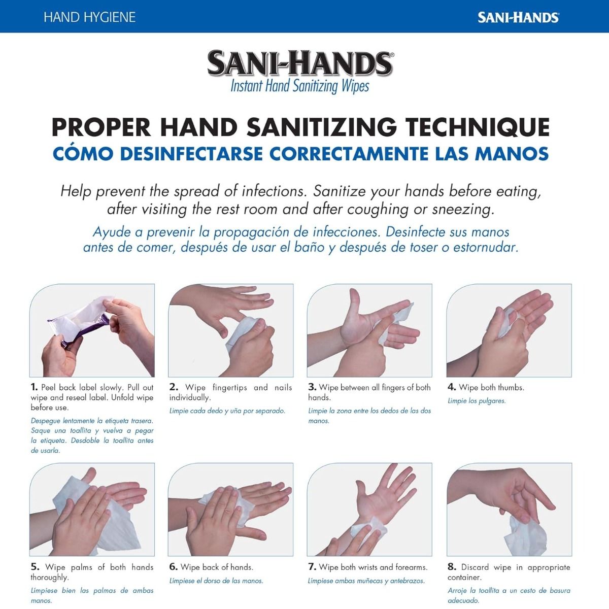 PDI Sani-Hands Instant Hand Sanitizing Wipes 5.5x8.4in 20Ct