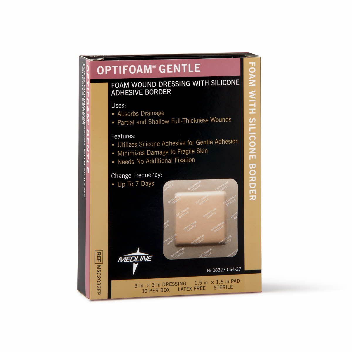 Optifoam Gentle Foam Dressing/Silicone Border 3x3 10Ct