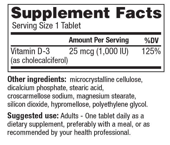 GeriCare Vitamin D-3 Tablet 1000IU 100Ct