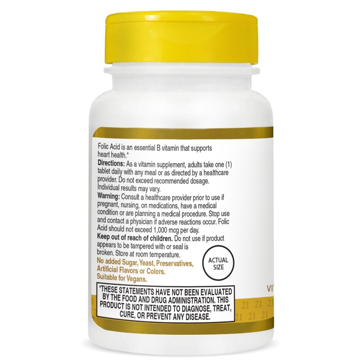Folic Acid, 400 mcg, 100 Tablets per Bottle, One Bottle