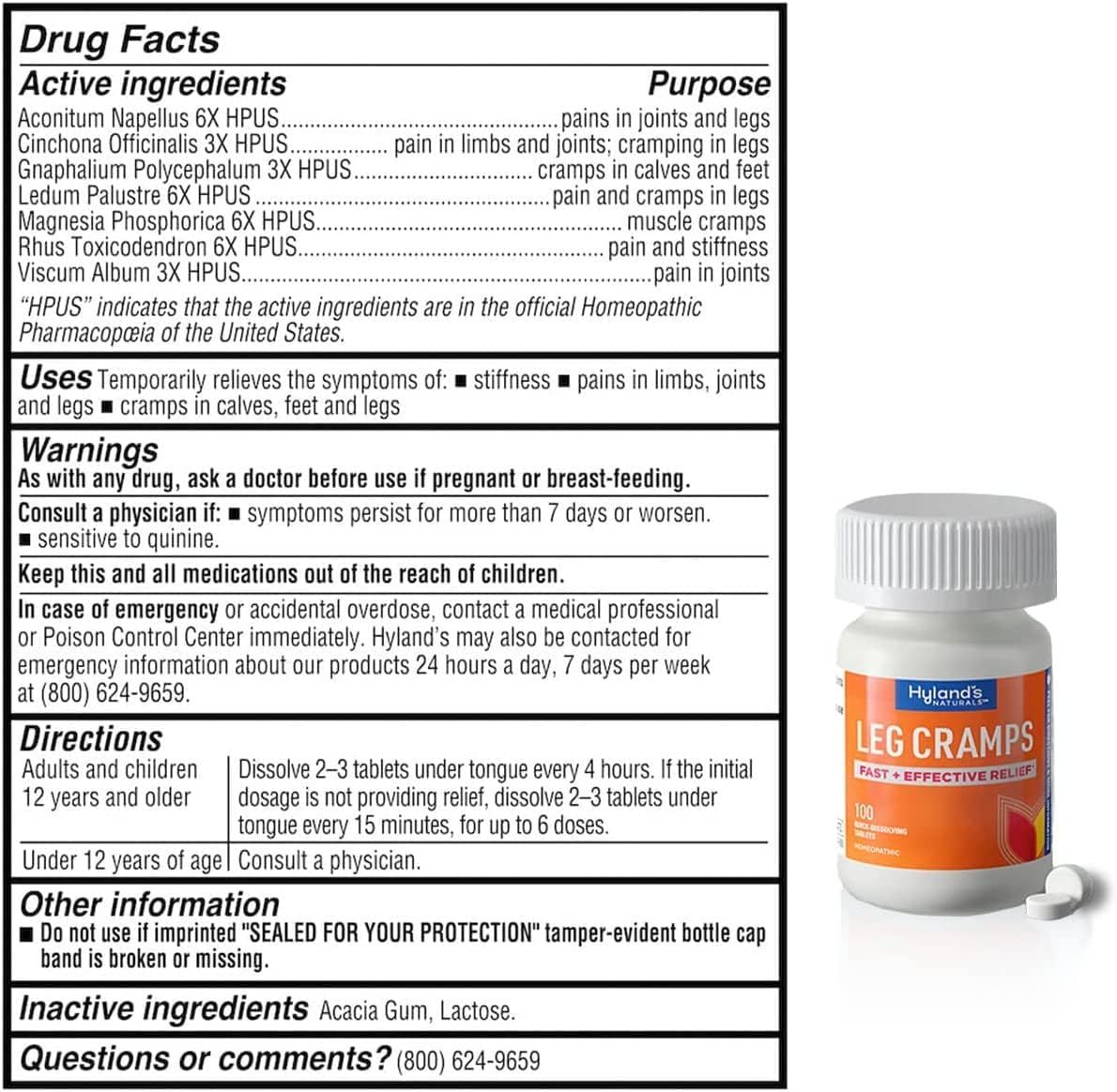 Hyland's Homeopathic Leg Cramps Quick Dissolve Tablets 100Ct