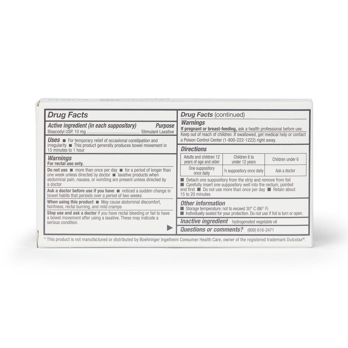 Bisacodyl Laxative Suppositories 10mg 12Ct