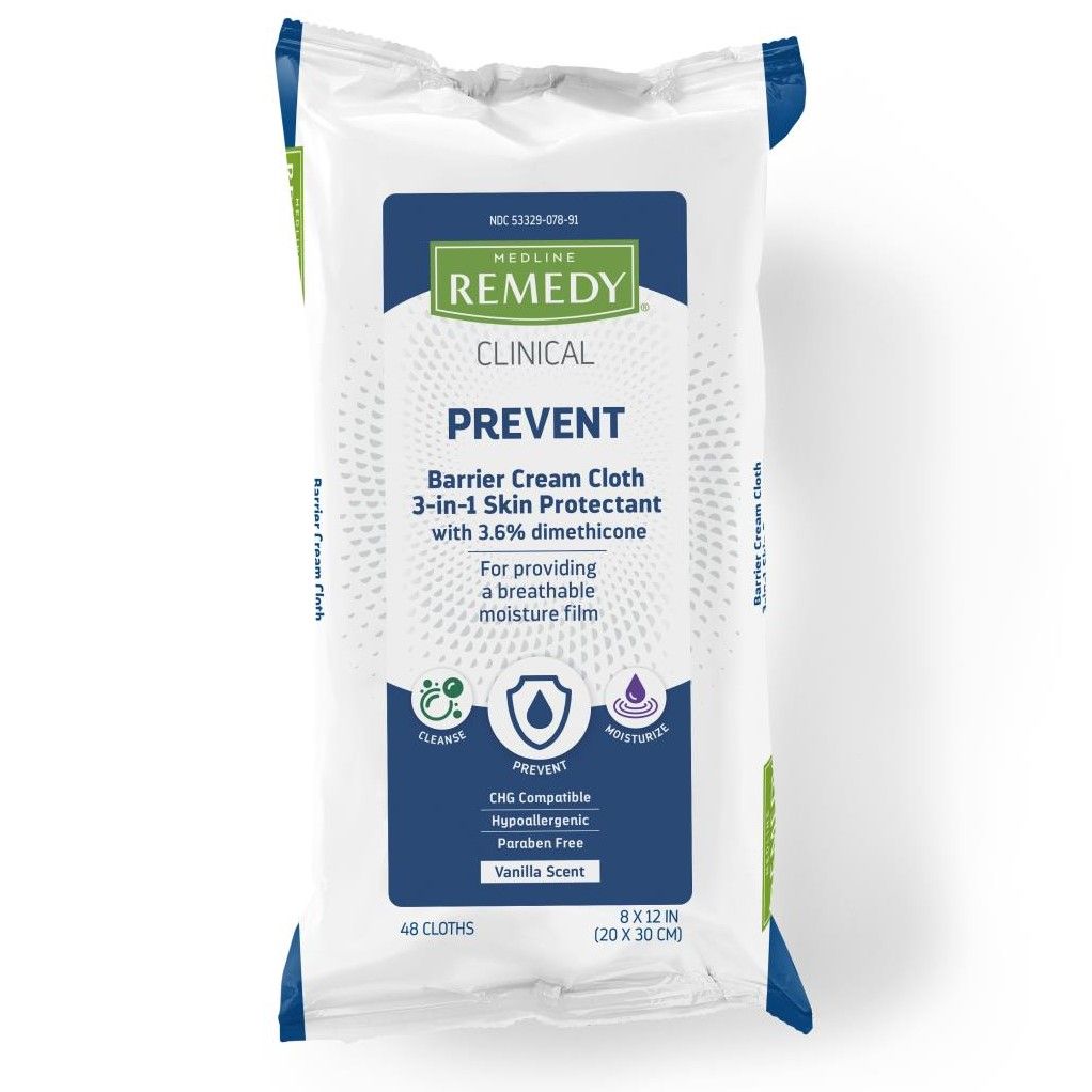 Medline Remedy Clinical Barrier Cream Cloth 8x12 Scented 48Ct