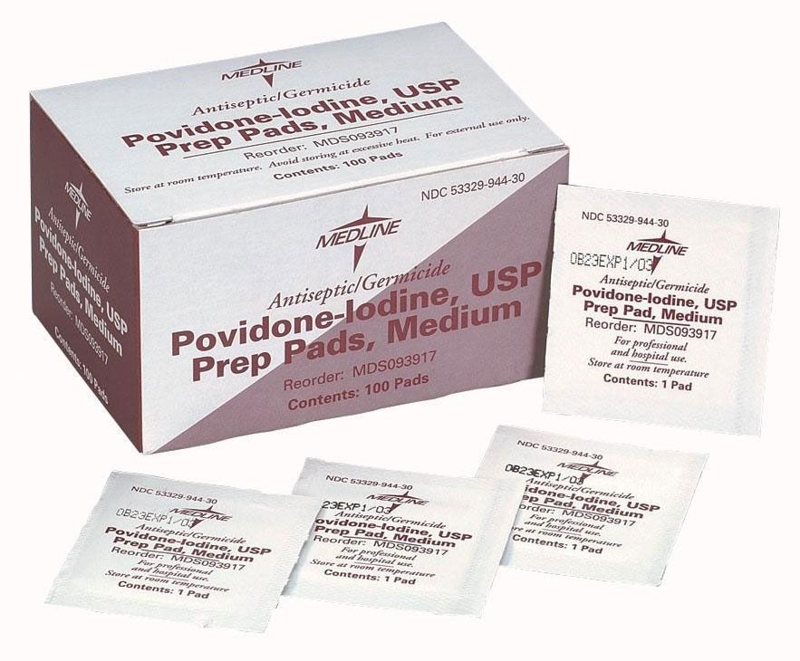 Medline Povidone-Iodine PVP Prep Pad M 100Ct