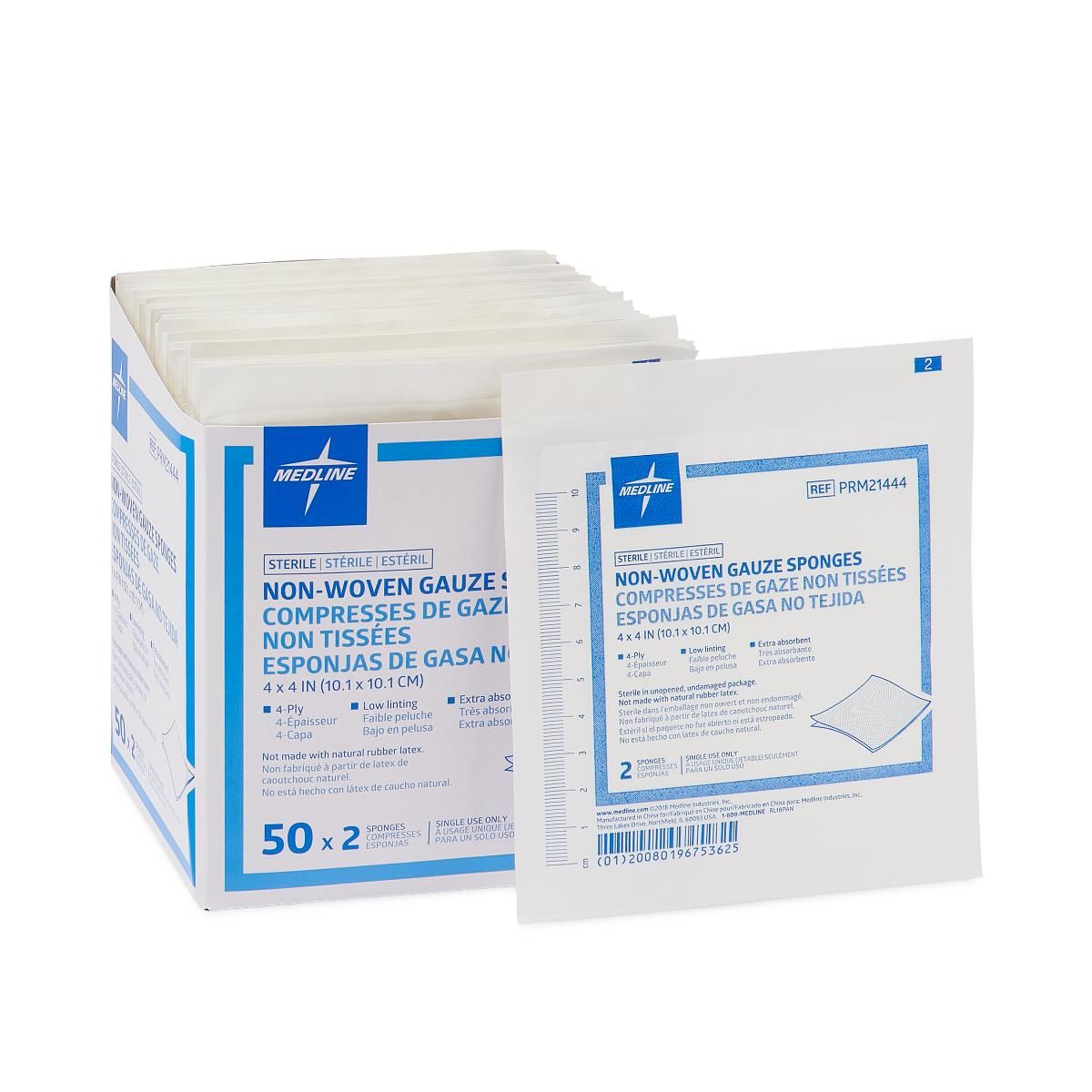Medline Sterile Nonwoven Gauze Sponges 2s 4ply 4x4 100Ct