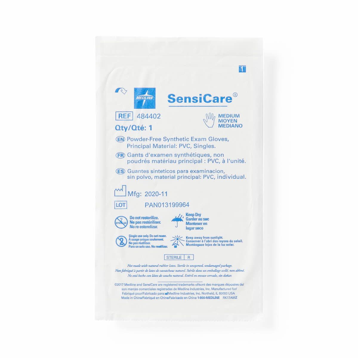 SensiCare Sterile Powder-Free Stretch Vinyl Exam Gloves Singles Size M ...