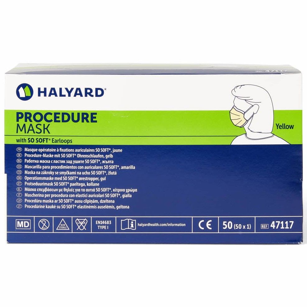 Halyard Basic Yellow 3-Ply Face Mask with Ear Loops 500Ct