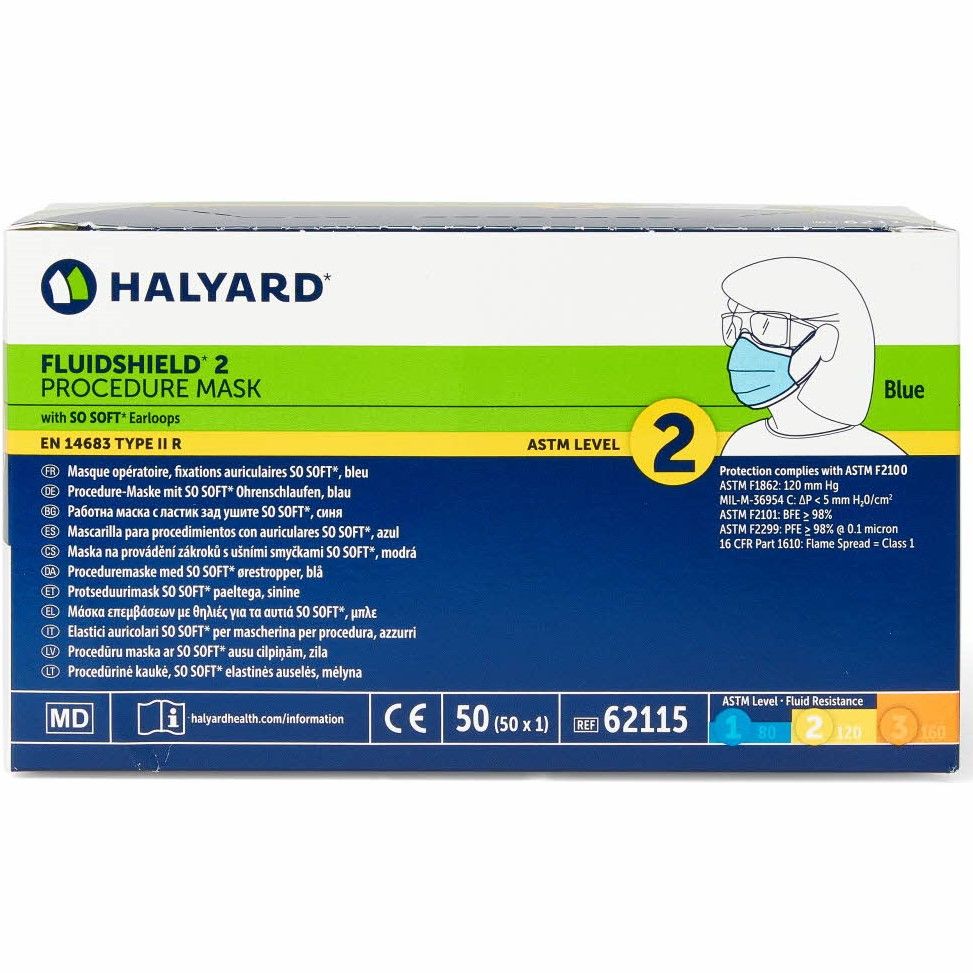 Halyard FLUIDSHIELD The Protector ASTM Level 2 Mask 500Ct
