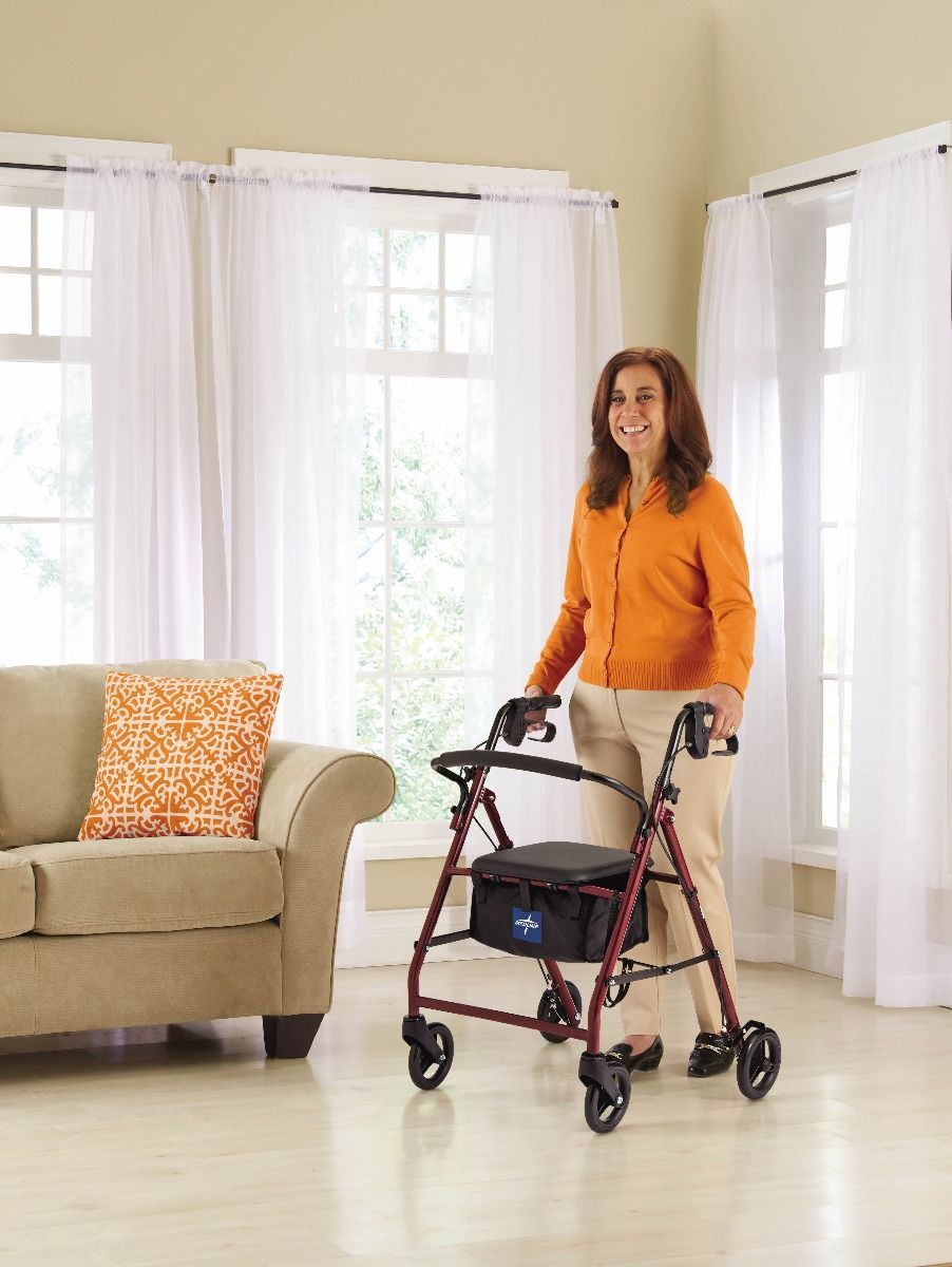 Medline Basic Steel Rollator W/ 6in Wheels Burgundy 1Ct