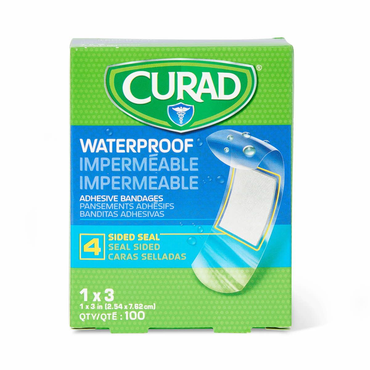 Curad Waterproof Adhesive Bandage Plastic Strip 1in x 3in Natural 1200Ct