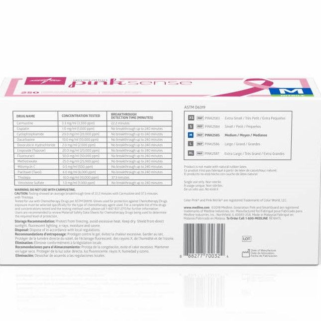 Medline Generation Pink Sense Nitrile Exam Glove L 250Ct
