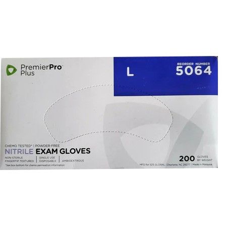 PremierPro Plus 5062 Chemo-Tested Nitrile Exam Gloves Size L 2000Ct