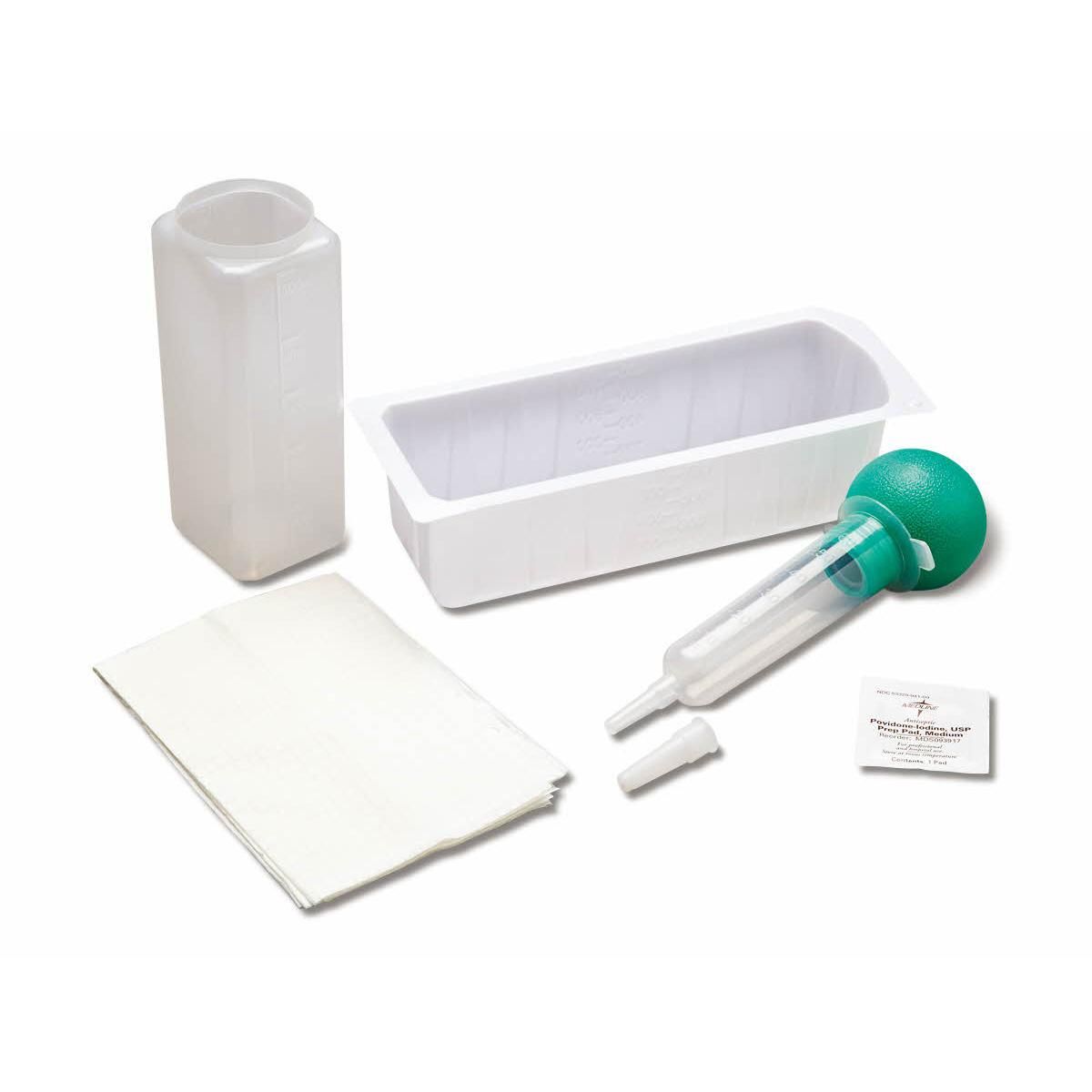 Medline Irrigation Tray + Bulb Syringe + PVP Pad 1Ct