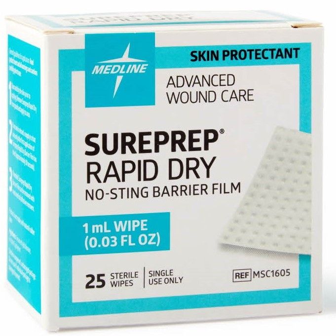 Medline SurePrep Rapid Dry Barrier Film 1mL Wipe 100Ct