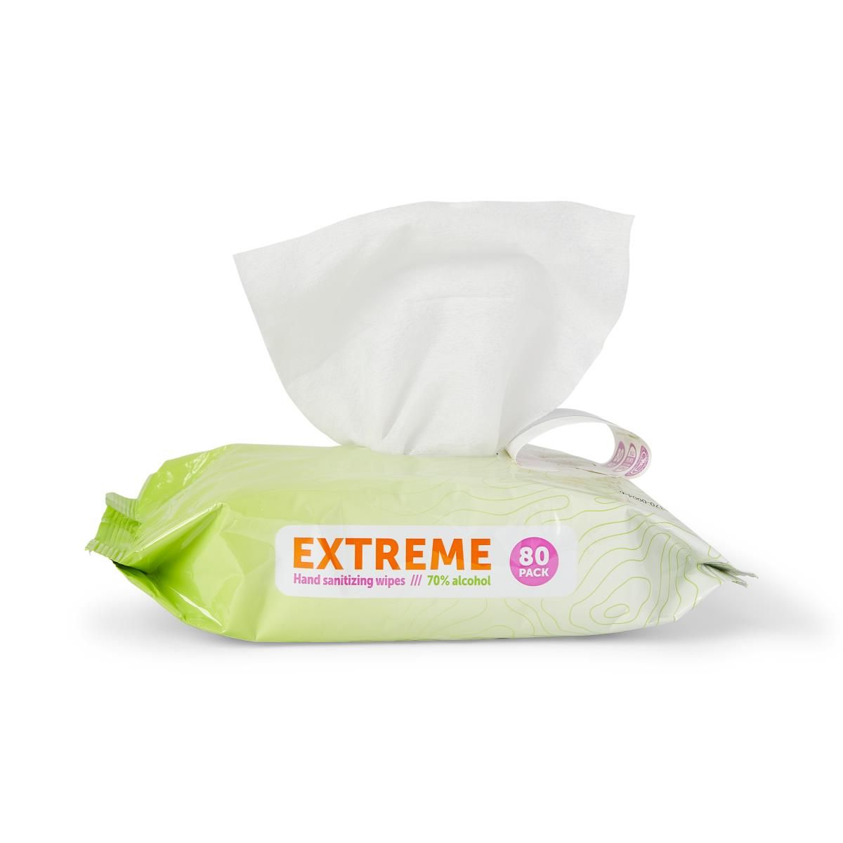 Tazza Extreme Hand Sanitizing Wipe Flow Pack, 70% Alcohol Formula, 80Ct
