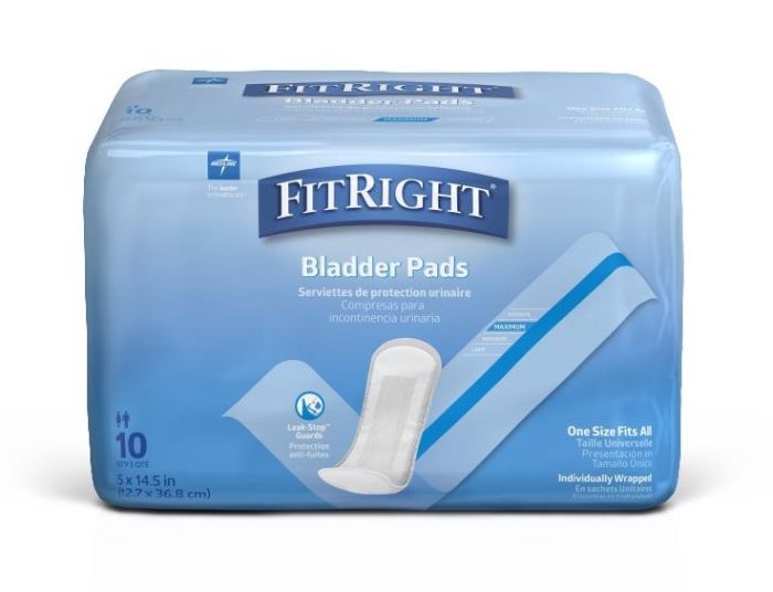 FitRight Bladder Control Pads Unisex Maximum Absorbency 5in x 14.5in 10Ct