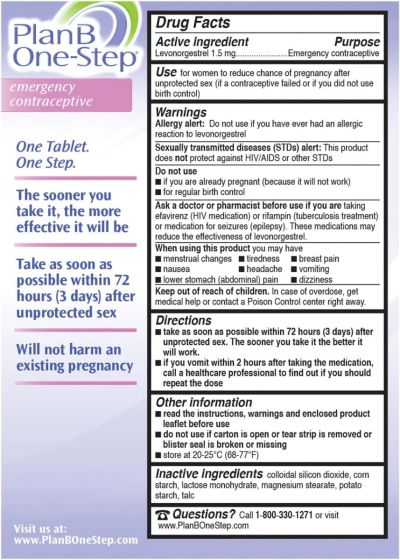 Plan B One-Step Emergency Contraceptive Tablet, Over-the-Counter, 1.5 ...