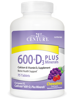 21st Century 600 + D3 Plus Minerals Chewable Tablets 60Ct