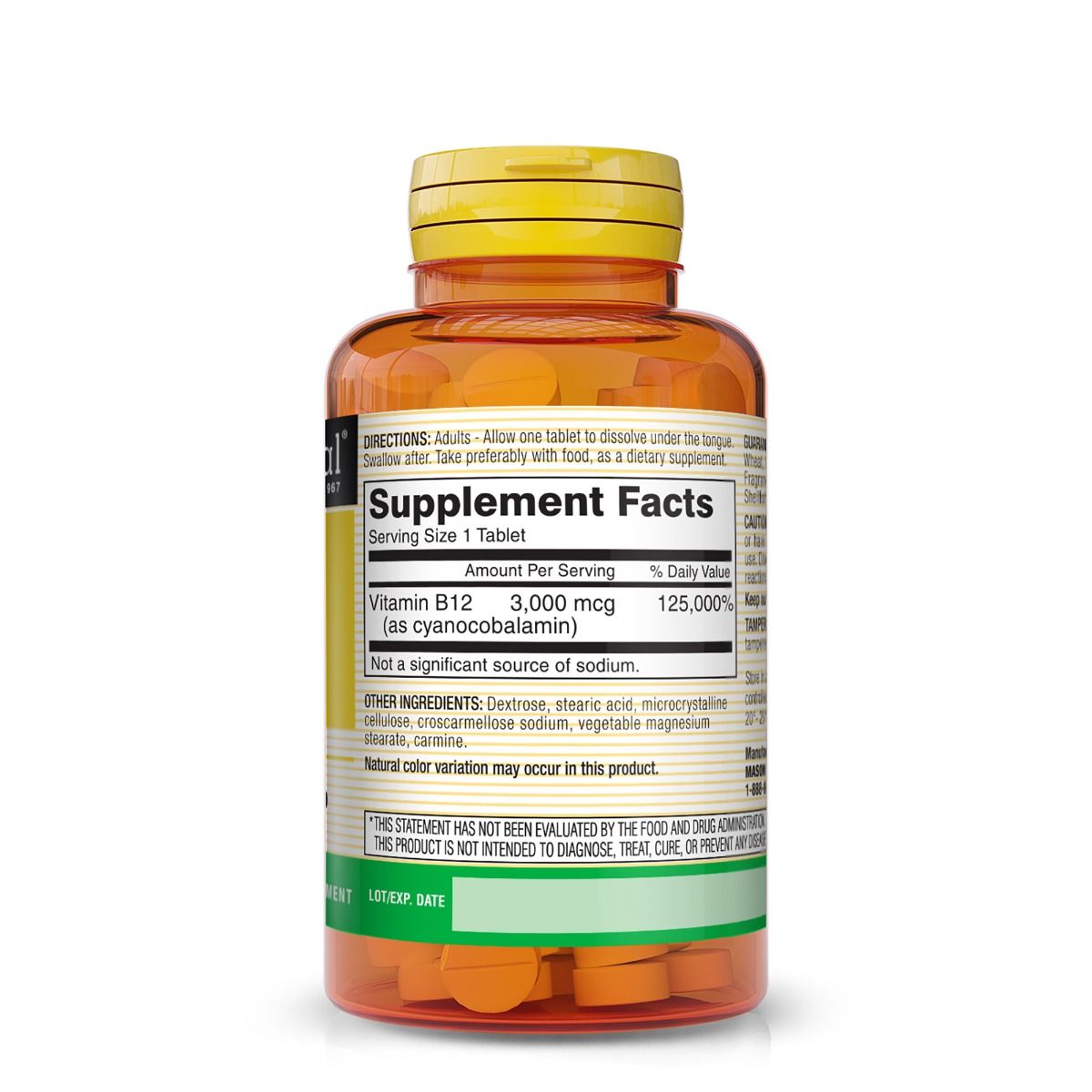 Vitamin B-12 Tablets, 3000 mcg, 100 Count per Bottle, One Bottle