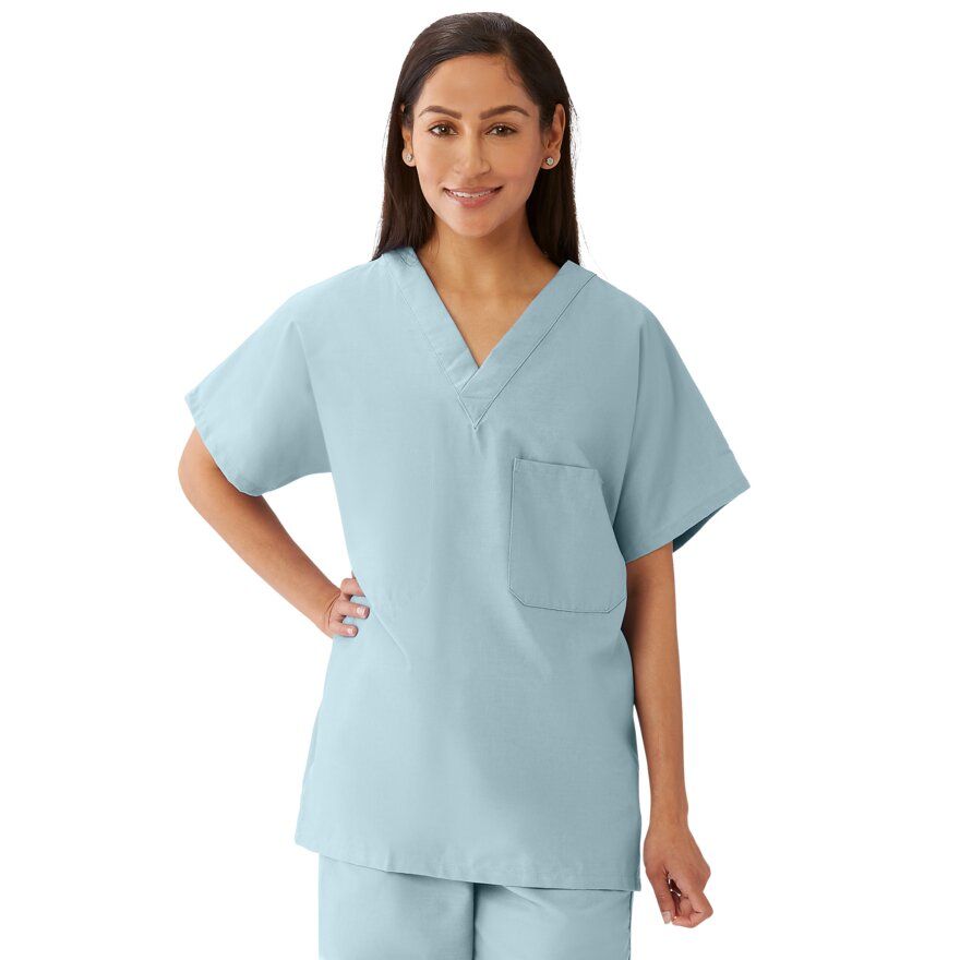 CottonCare Unisex 2 Pocket Scrub Top, Misty, Size S, Style 6580
