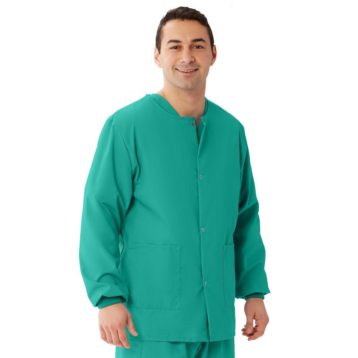 AngelStat Unisex Snap-Front Warm-Up Scrub Jacket, Jade, Size M