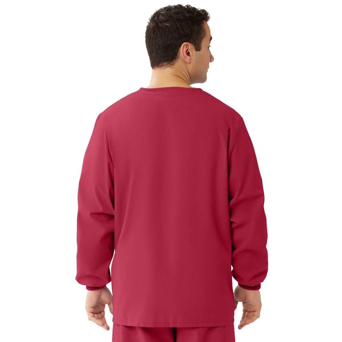 AngelStat Unisex Snap-Front Warm-Up Scrub Jacket, Raspberry, Size S