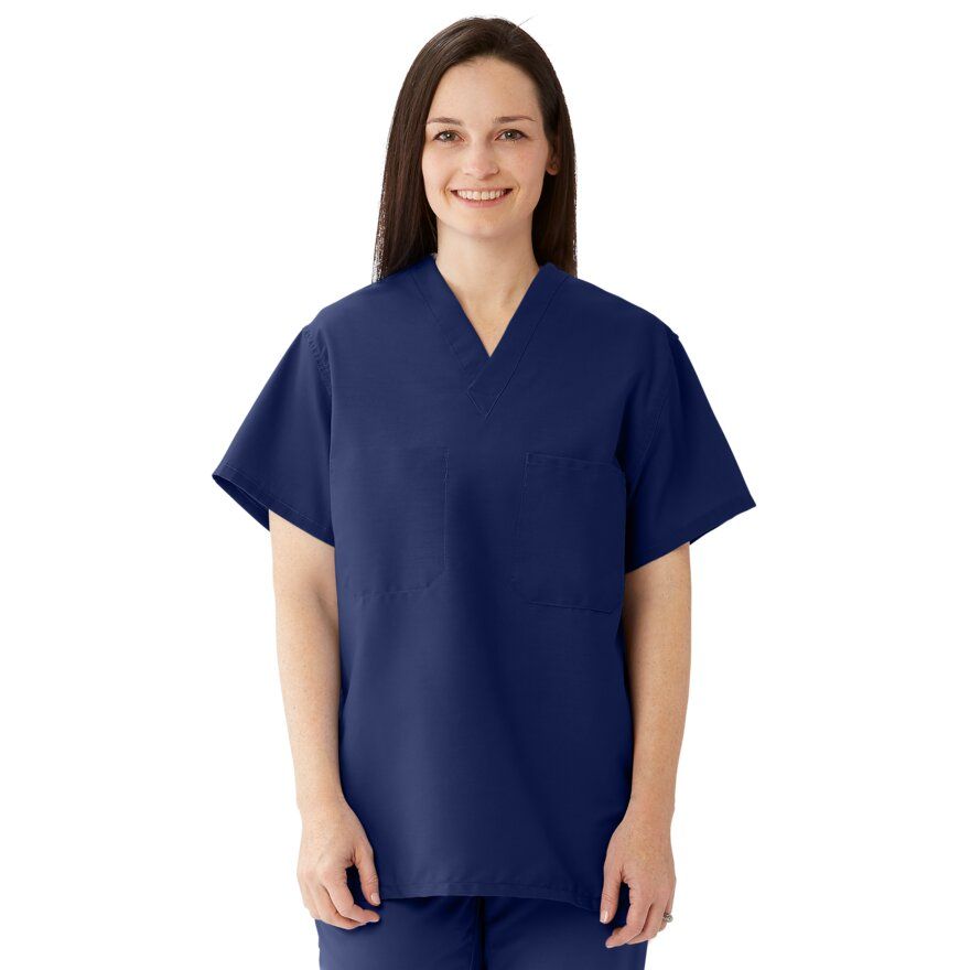 ComfortEase Unisex Reversible Scrub Top with 2 Pockets, Midnight Blue ...