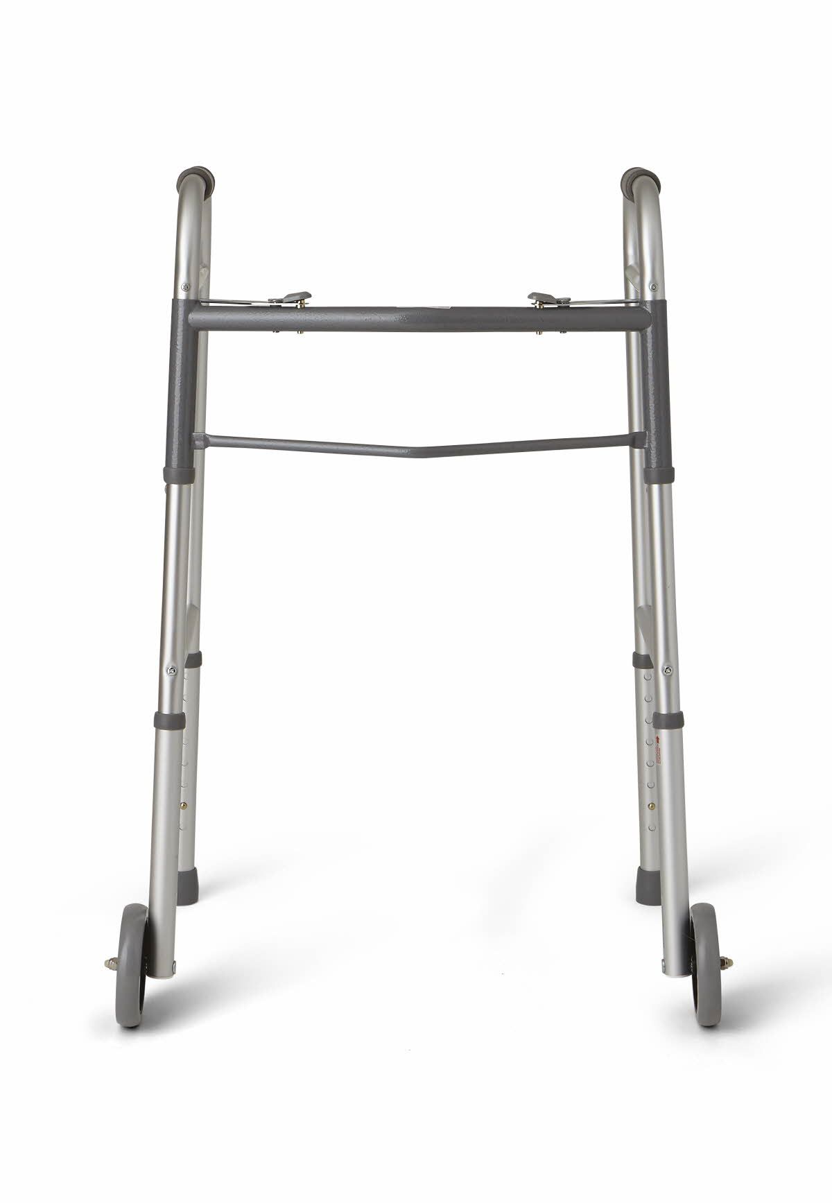 Medline 2-Button Aluminum Folding Walker w Wheels 4Ct
