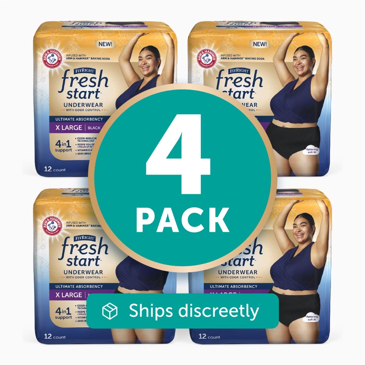 FitRight Fresh Start Incontinence Underwear Black XL 48Ct