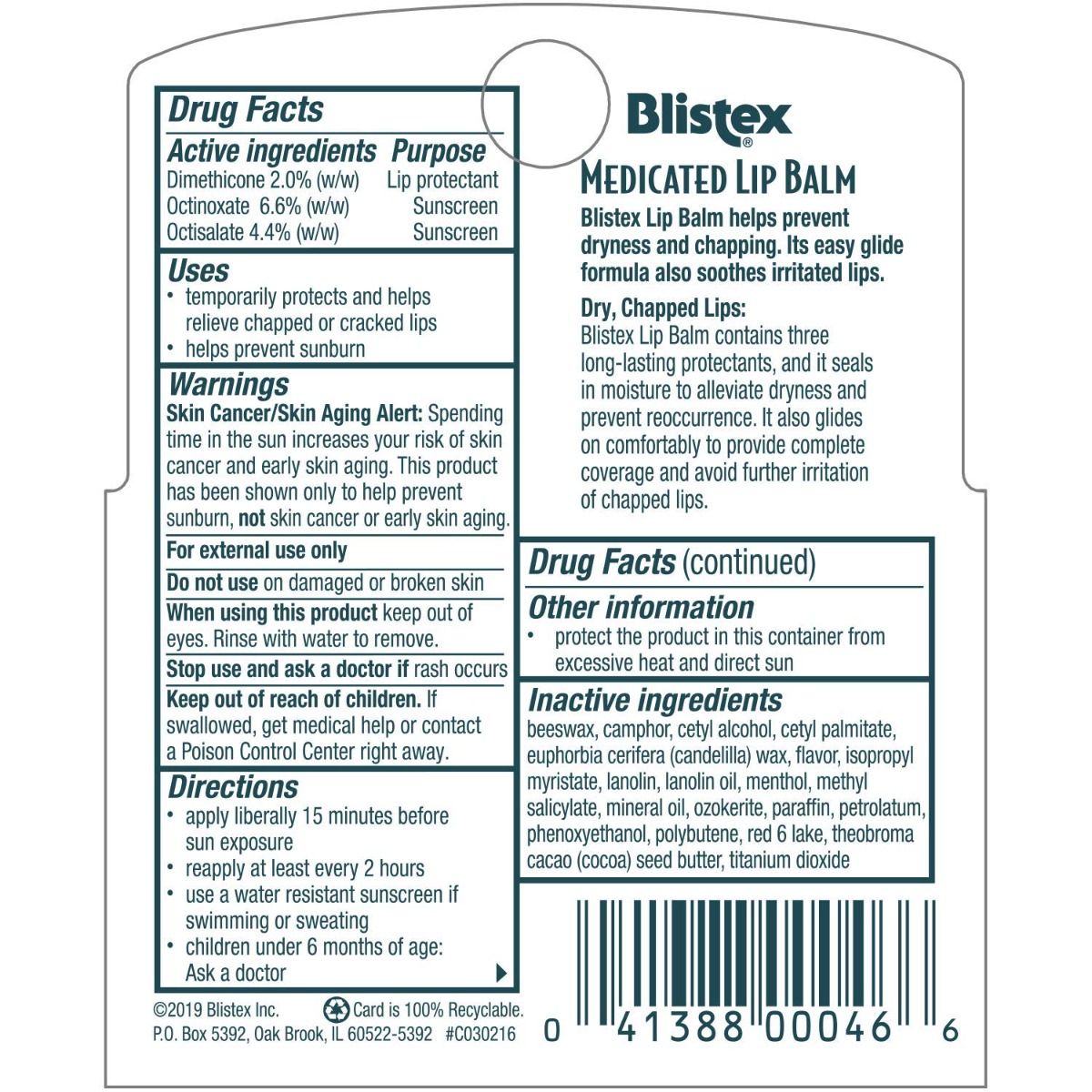 Blistex Medicated Lip Balm SPF15 216Ct