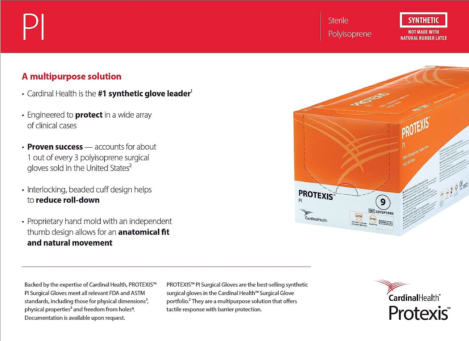 Protexis PI Sterile Synthetic Surgical Gloves Size 7.5 50Ct