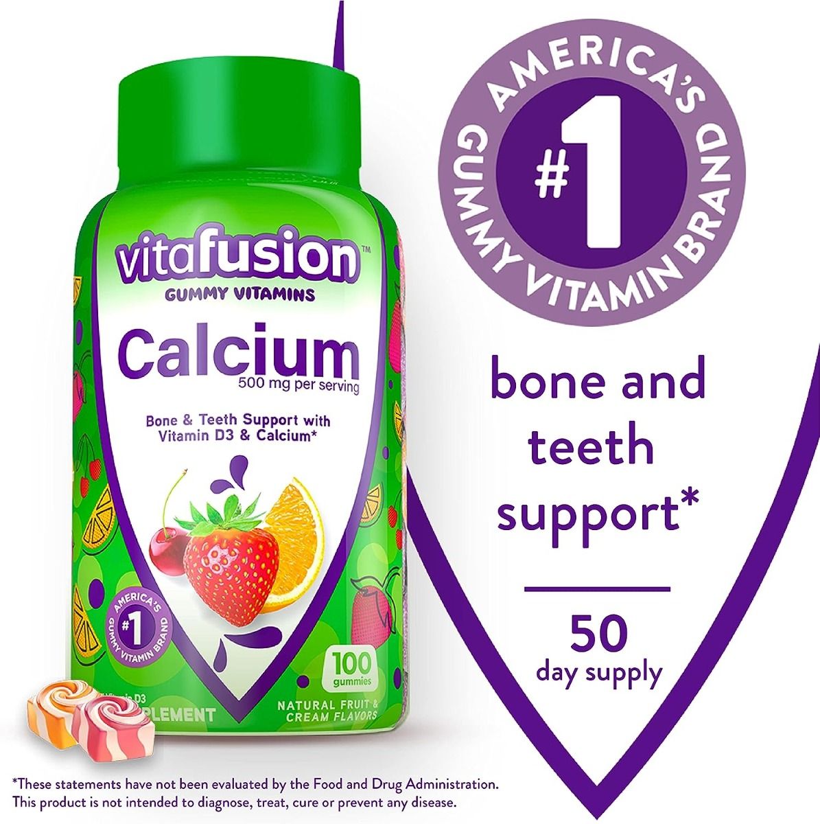 Vitafusion Calcium Gummies for Bone and Teeth Support, Fruit and Cream ...