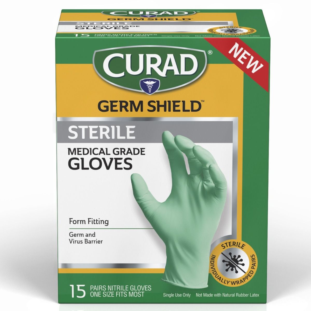 CURAD Germ Shield Nitrile Medical Grade Sterile Exam Gloves One Size 360Pr