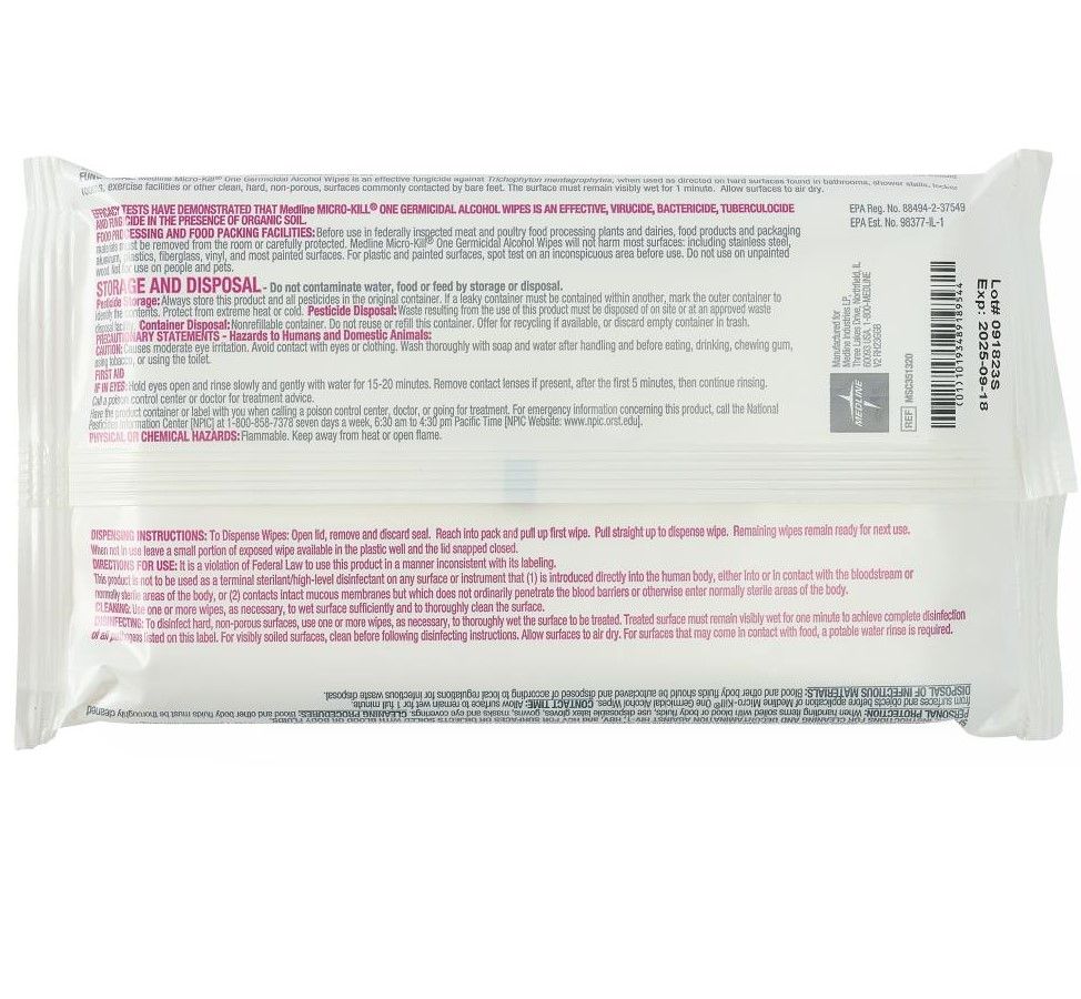 Micro-Kill One Disinfecting Wipes, 7x8, Flat Pack, 60 Count per Pack ...