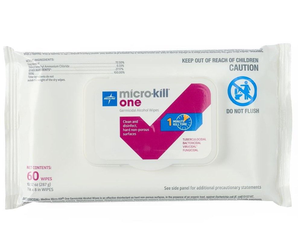 Micro-Kill One Disinfecting Wipes, 7x8, Flat Pack, 60 Count per Pack ...
