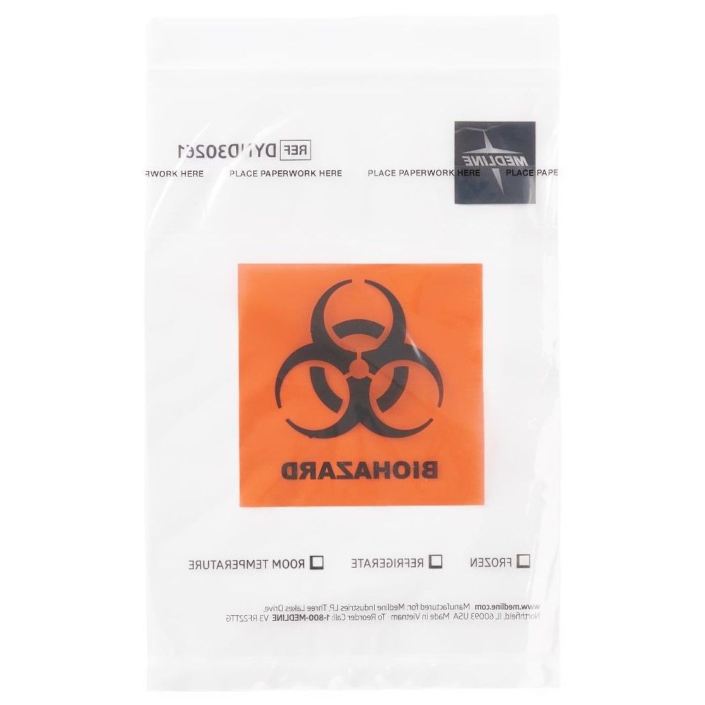 Zip-Style Biohazard Specimen Bag with Pocket, 6in x 9in, Pack of 100