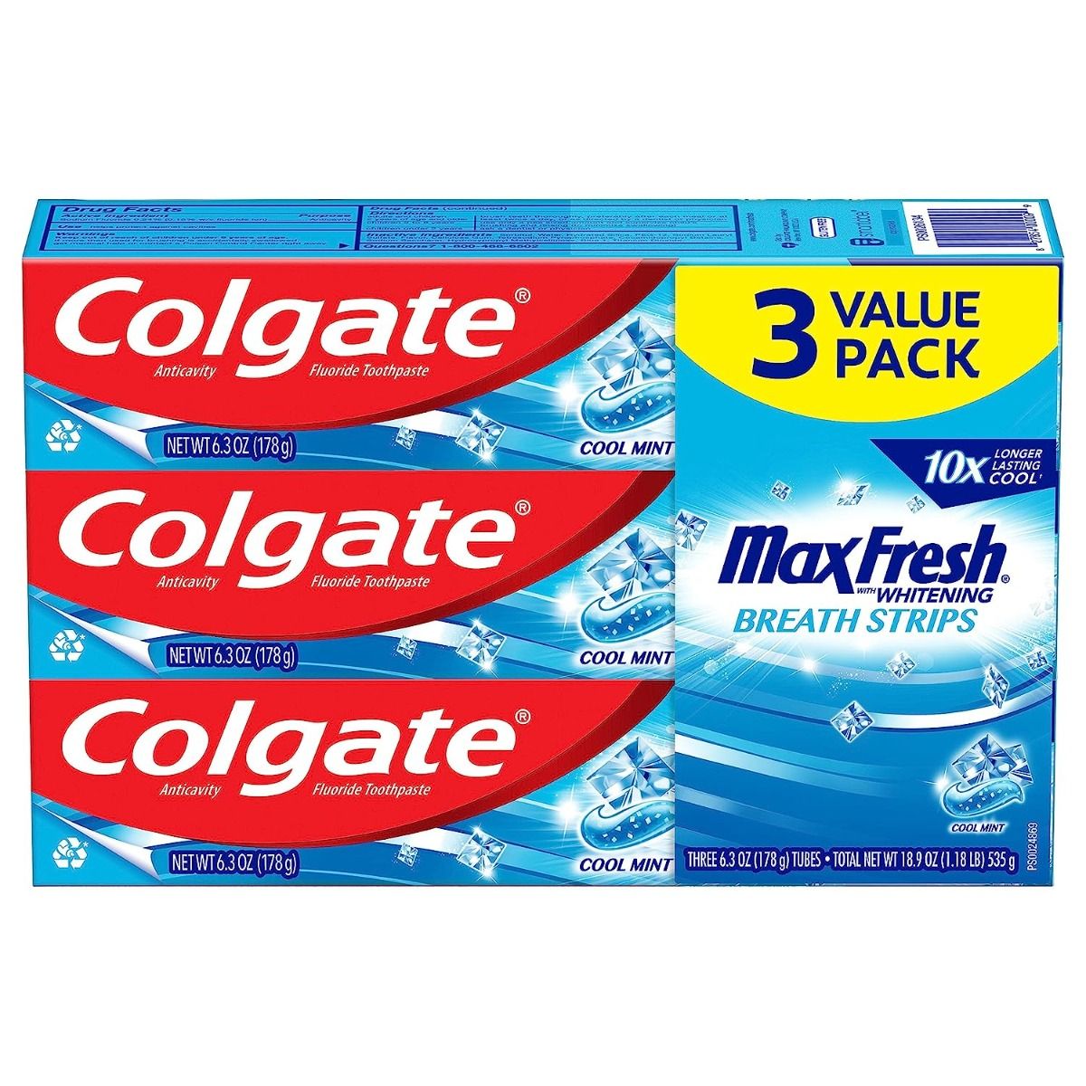 Colgate Max Fresh Toothpaste with Mini Breath Strips Cool Mint 6.3oz 3Ct