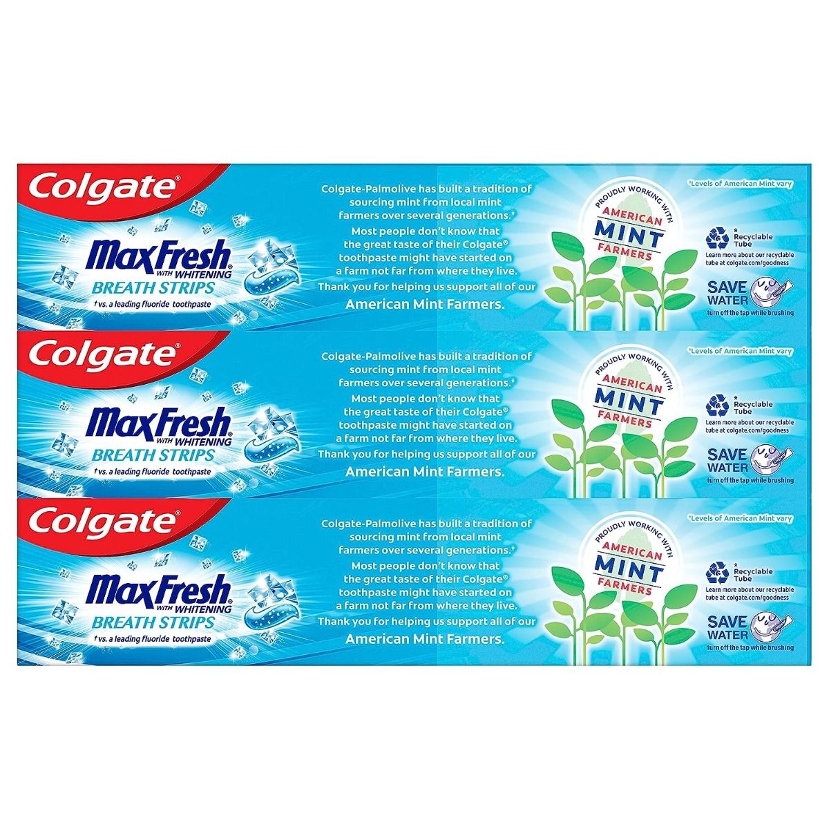 Colgate Max Fresh Toothpaste with Mini Breath Strips Cool Mint 6.3oz 3Ct