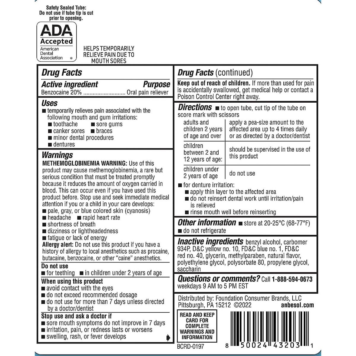 Anbesol Max Strength Pain Relief Gel 0.33oz 1Ct